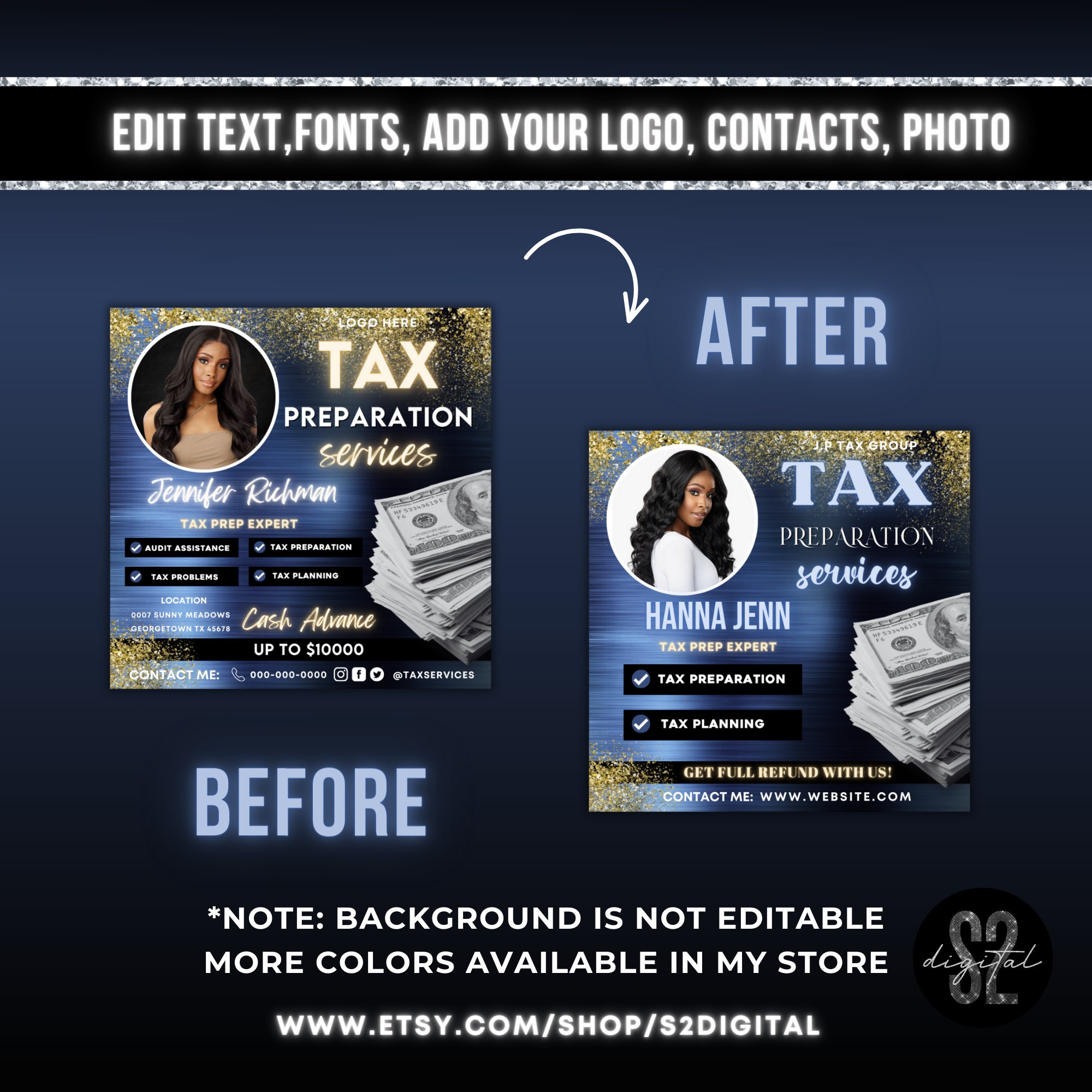 Tax Preparer Instagram Templates,tax Preparation Accounting Posts,blue ...