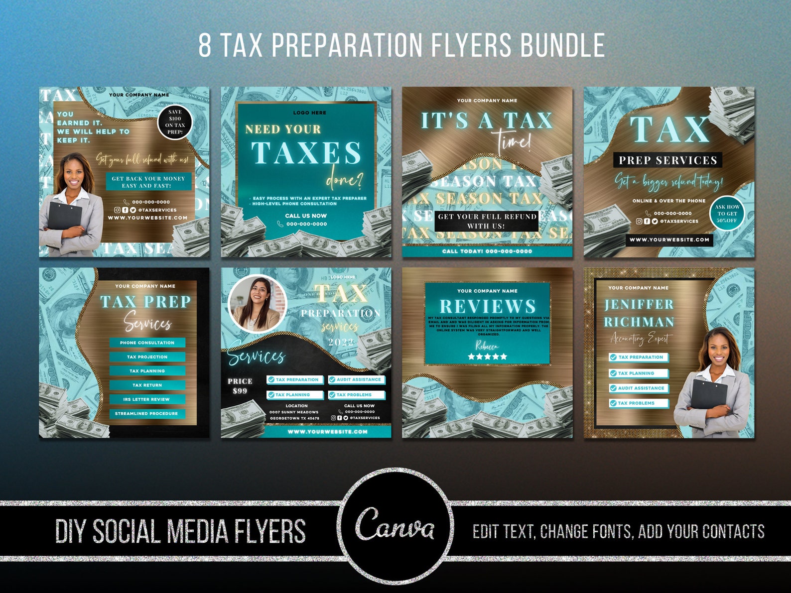 Tax Prep Flyers Bundle Template, 8 Tax Preparation Accounting Flyers ...