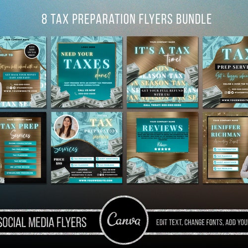 Tax Prep Flyers Bundle Template 8 Tax Preparation Accounting - Etsy
