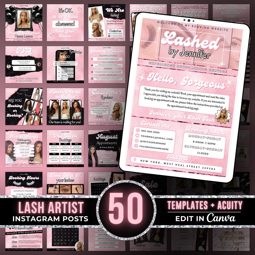 Lash Tech Instagram Post Template, Pink Acuity Lash Website Template ...