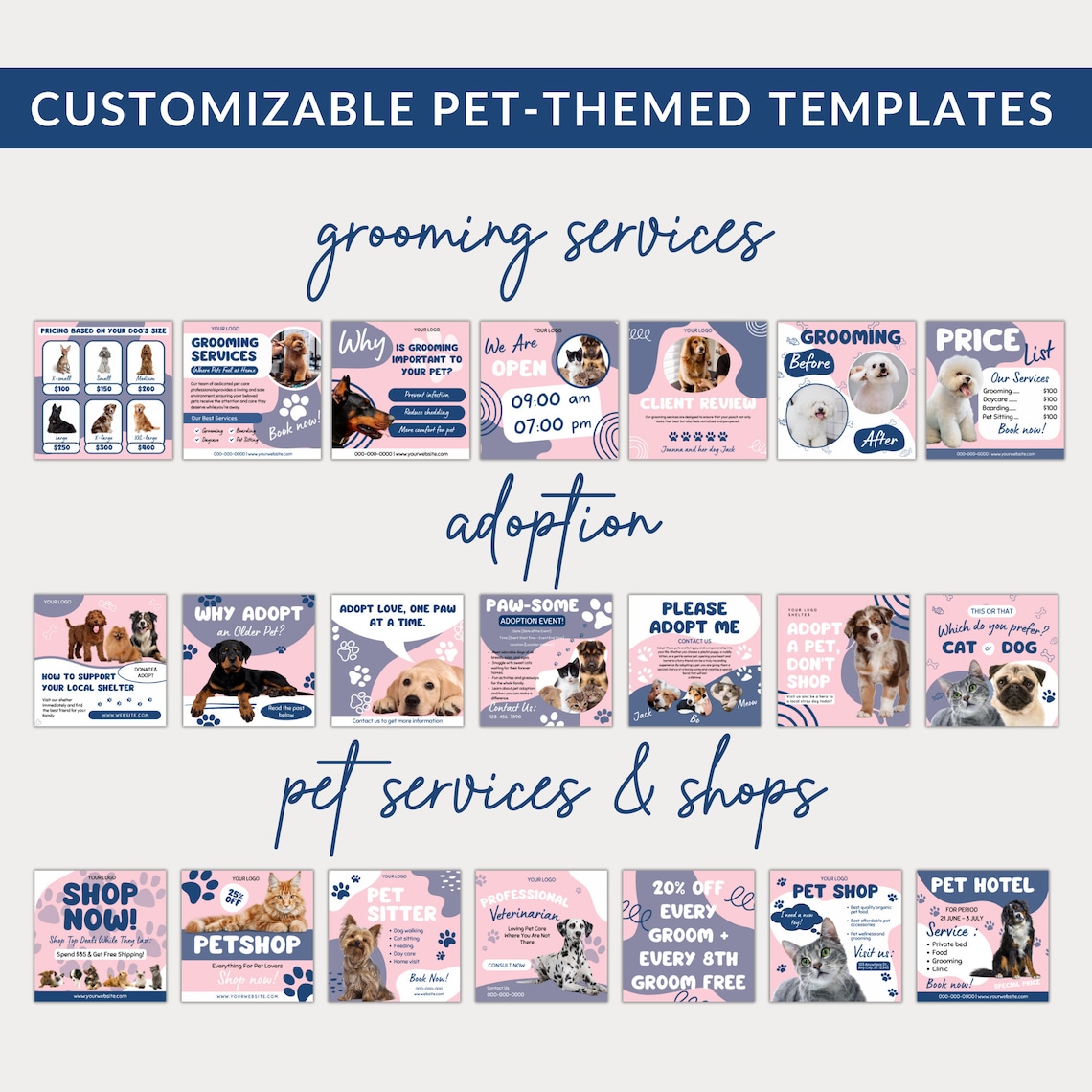 Pet Grooming Instagram Templates, Pet Groomer Salon Business Posts, Pet ...