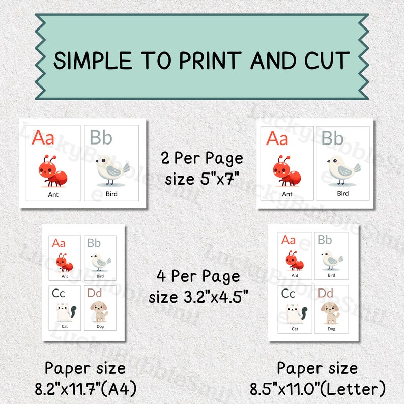 Animals Alphabet Flash Cards, ABC Flash Card, Letters Flashcard ...