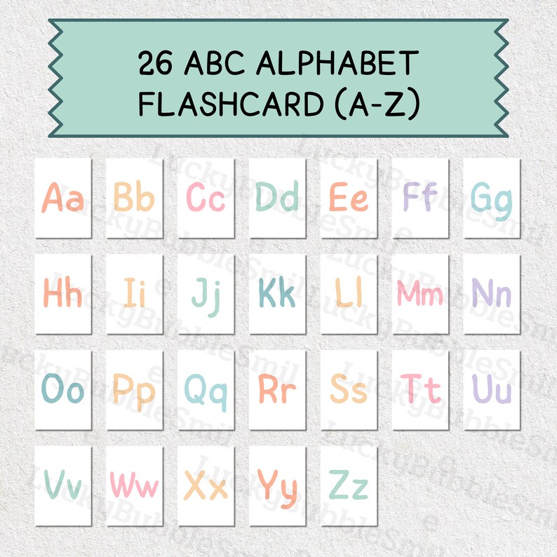 26 ABC Alphabet Flash Cards, ABC Flash Card, Letters Flashcard, Pastel ...