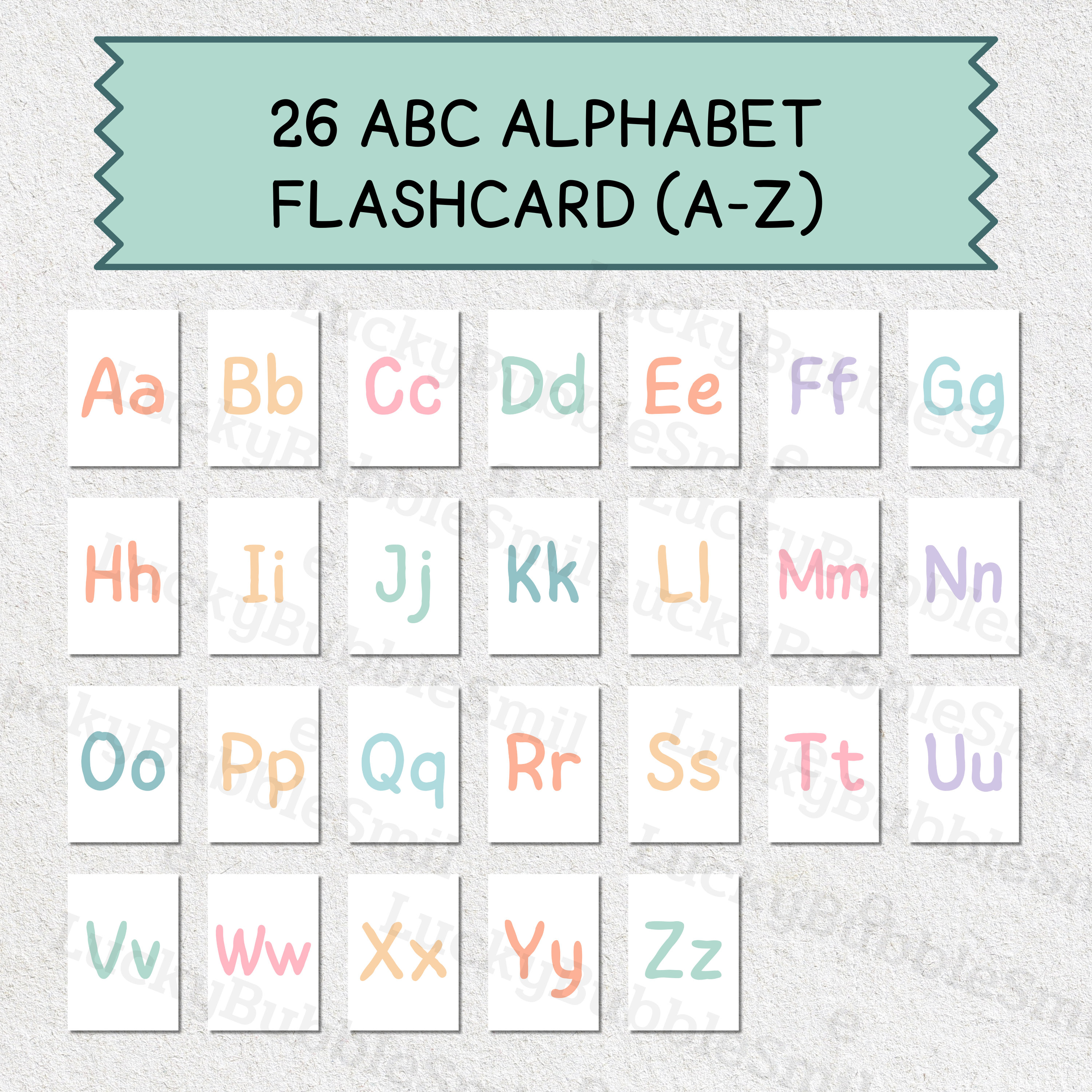 26 ABC Alphabet Flash Cards, ABC Flash Card, Letters Flashcard, Pastel ...