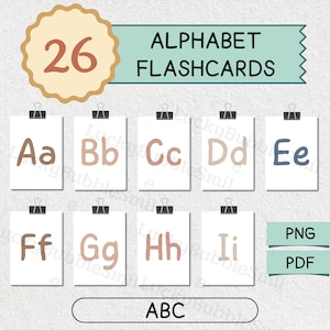 26 ABC Alphabet Flash Cards, ABC Flash Card, Letters Flashcard, Neutral ...