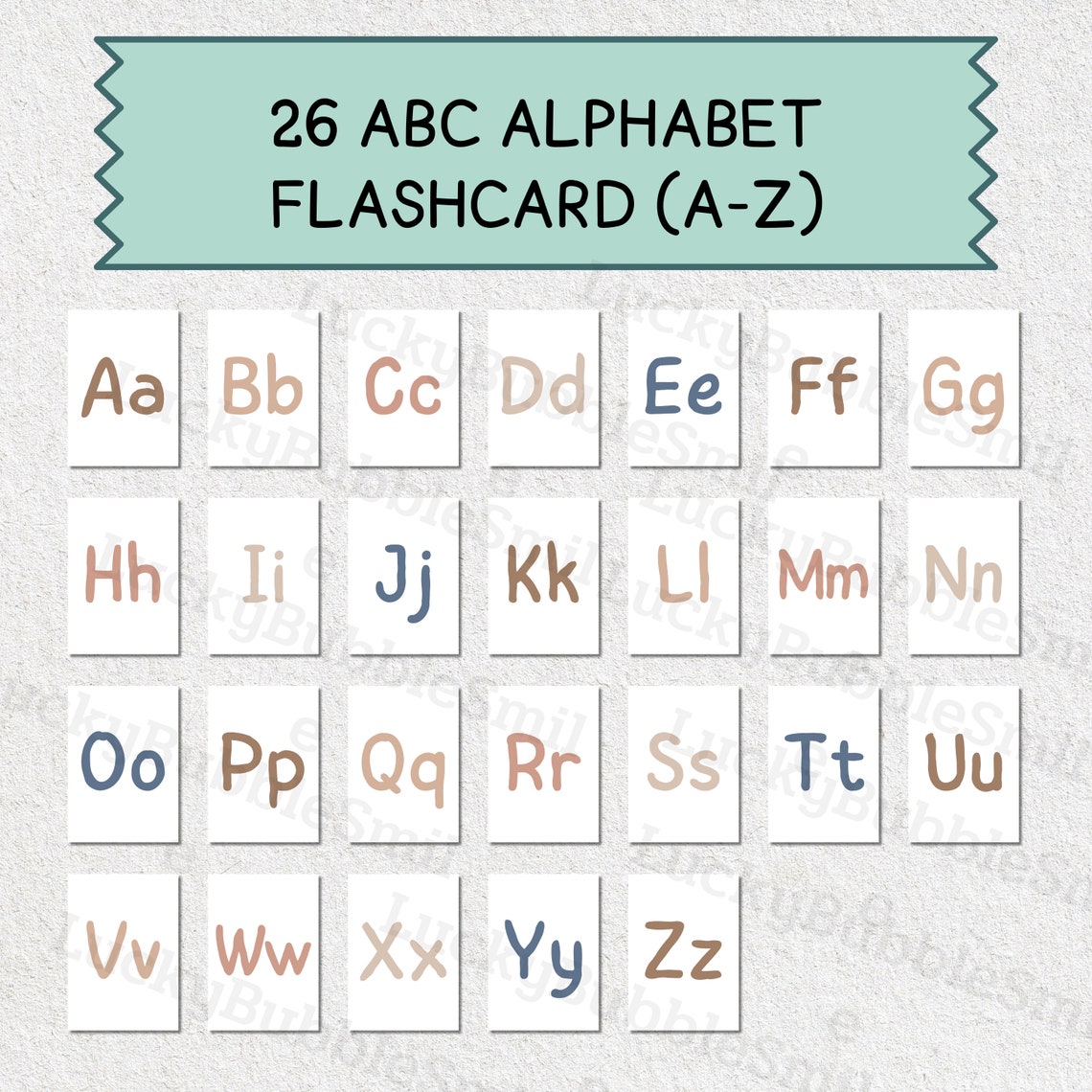 26 ABC Alphabet Flash Cards, ABC Flash Card, Letters Flashcard, Neutral ...