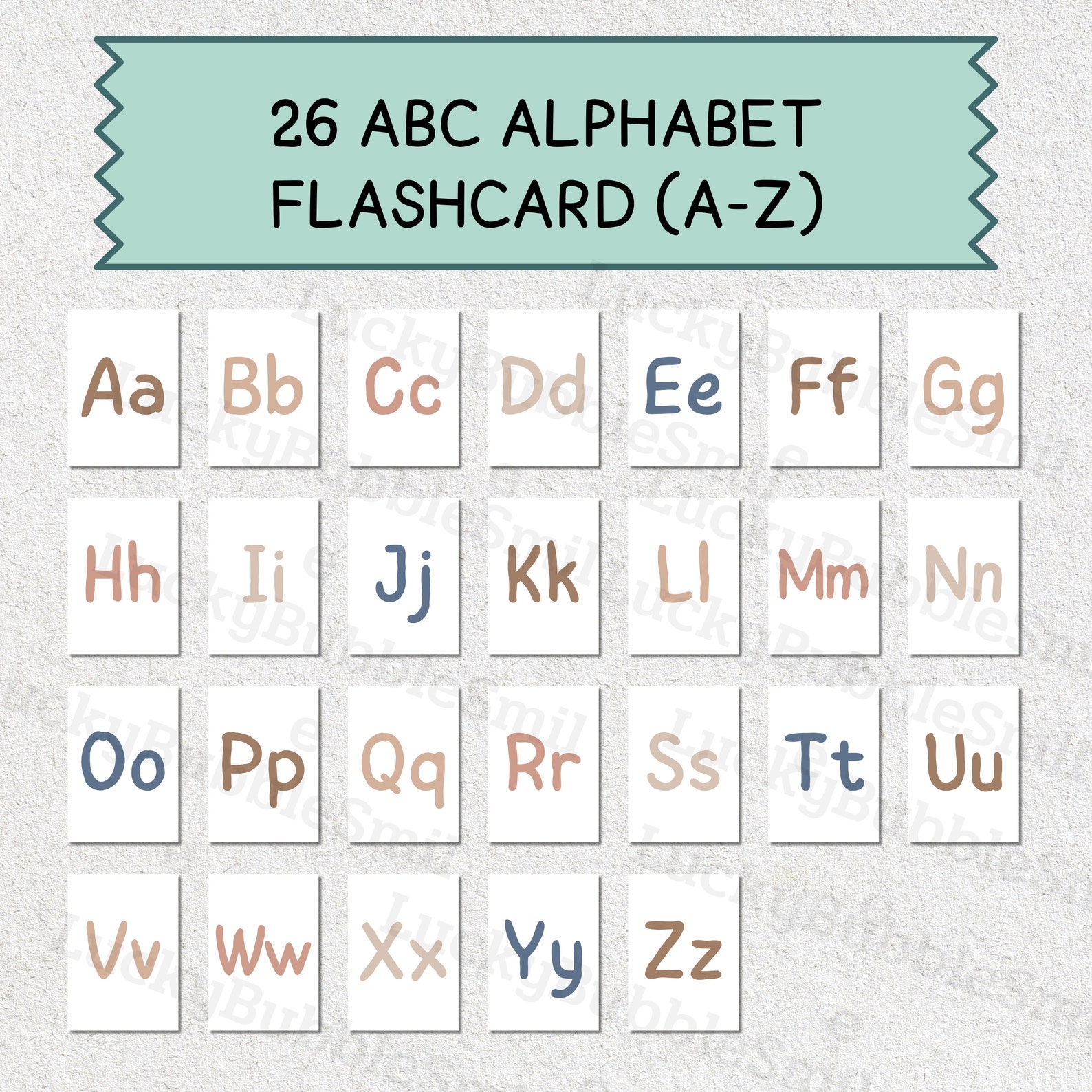 26 ABC Alphabet Flash Cards, ABC Flash Card, Letters Flashcard, Neutral ...