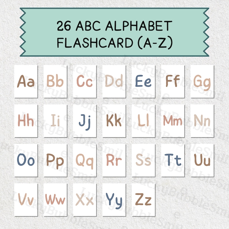 26 ABC Alphabet Flash Cards, ABC Flash Card, Letters Flashcard, Neutral ...