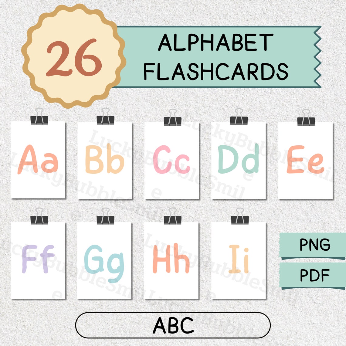26 ABC Alphabet Flash Cards, ABC Flash Card, Letters Flashcard, Pastel ...