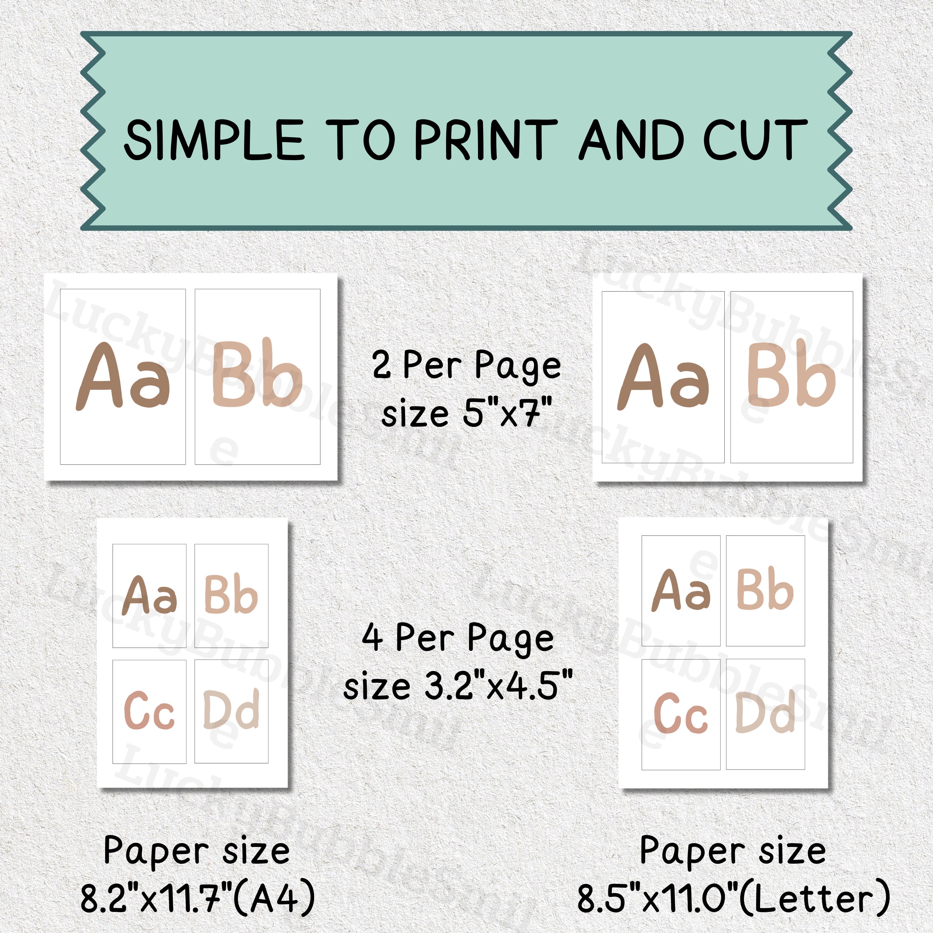 26 ABC Alphabet Flash Cards, ABC Flash Card, Letters Flashcard, Neutral ...