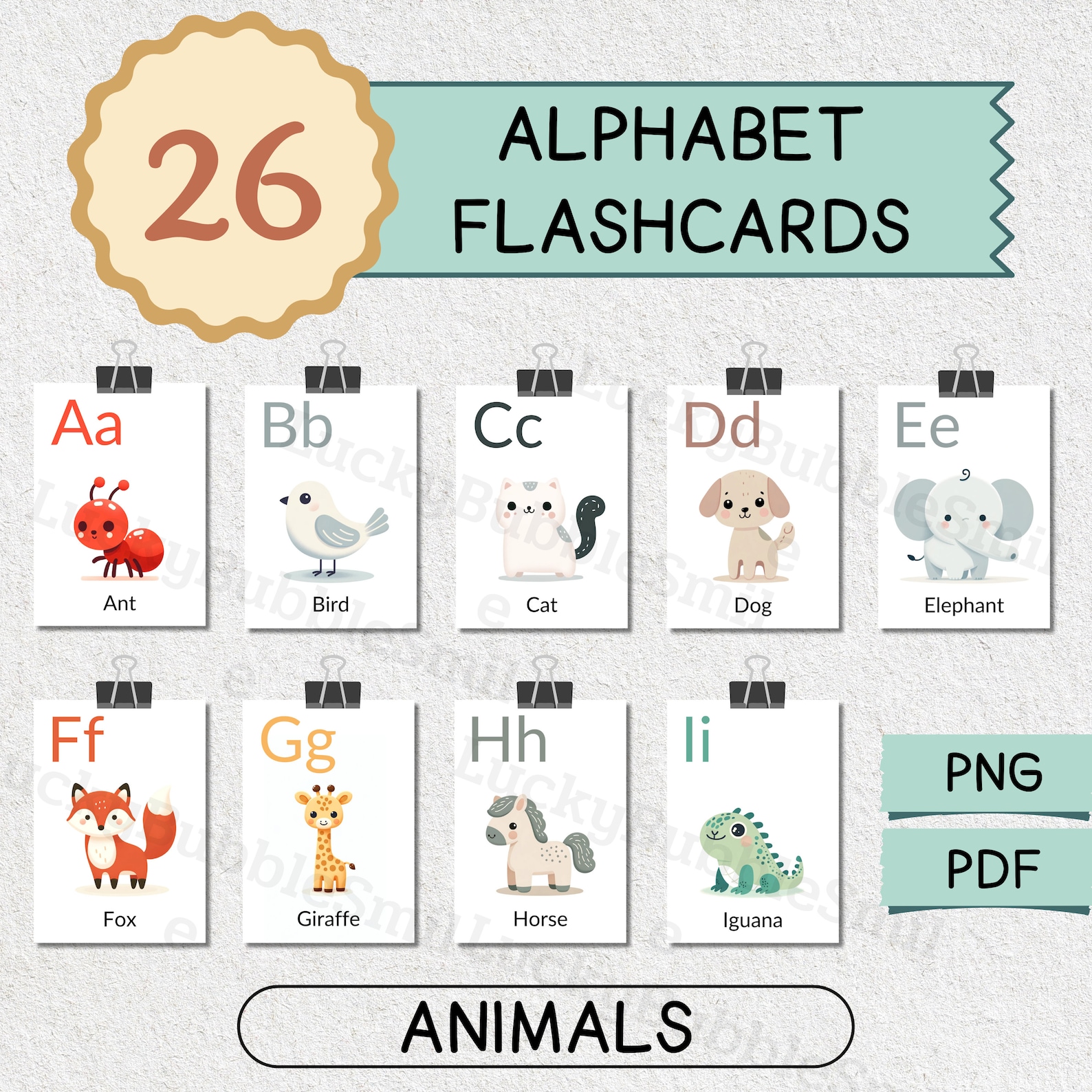 Animals Alphabet Flash Cards, ABC Flash Card, Letters Flashcard ...