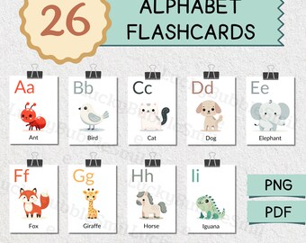 26 ABC Alphabet Flash Cards, ABC Flash Card, Letters Flashcard, Neutral ...
