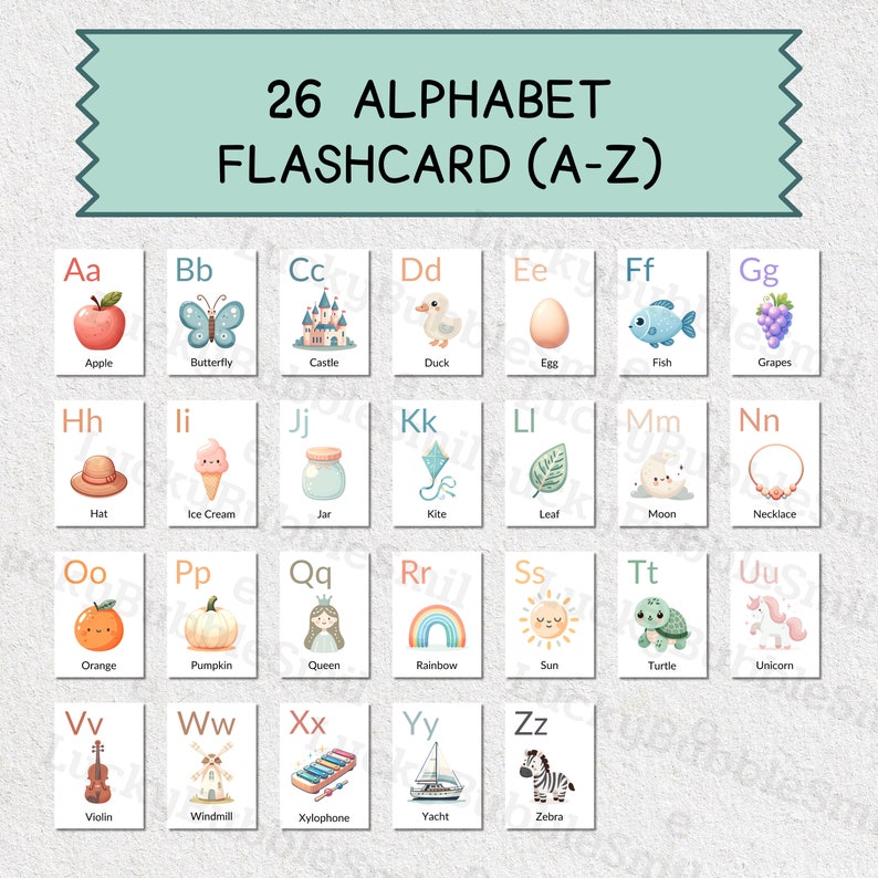26 Item Alphabet Flash Cards, ABC Flash Card, Letters Flashcard ...