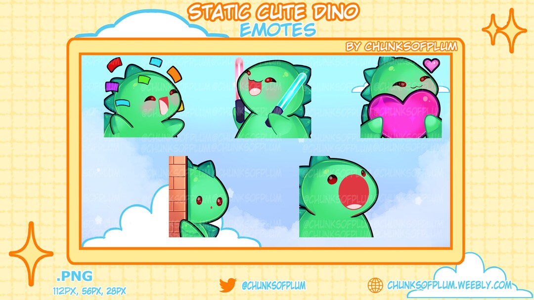 5 X Cute Dinosaur Twitch Emotes, Instant Download - Etsy