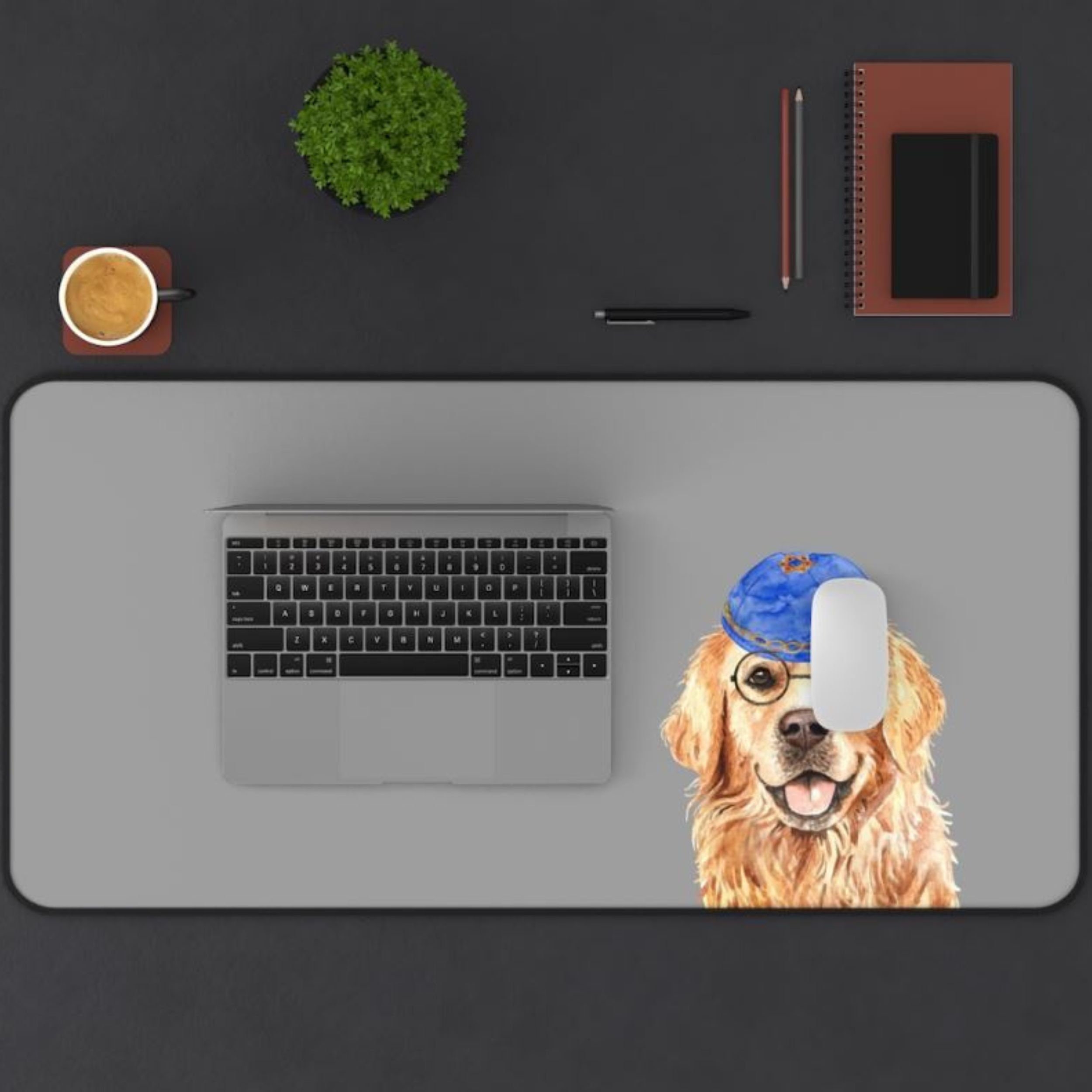 Cute Golden Retriever Dog Wearing Jewish Kippah Desk Mat