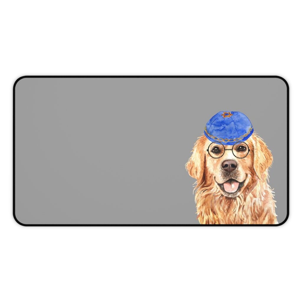 Cute Golden Retriever Dog Wearing Jewish Kippah Desk Mat