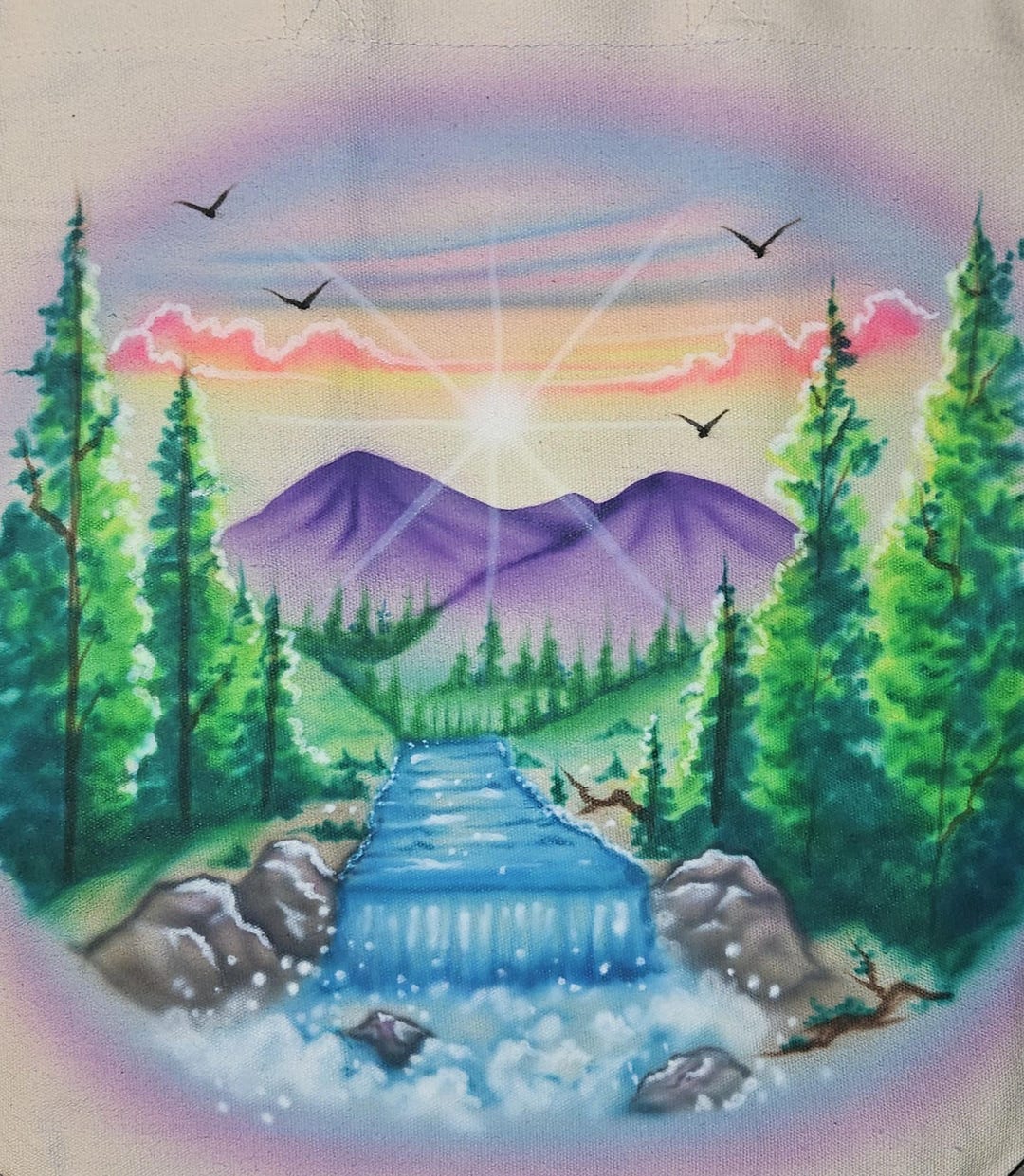 Cute Airbrushed Mountain Forest Bob Ross Inspired Custom Tote Bag - Etsy