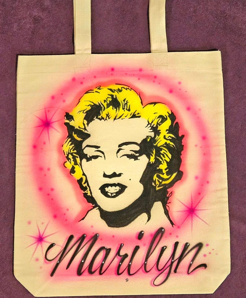 Airbrushed Marilyn Monroe Custom Tote Bag 50s Glam Pink Pop Art Sparkle ...