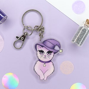 Cat with Witch Hat Acrylic Keychain + Hook | Witch Keychain | Witchy ...