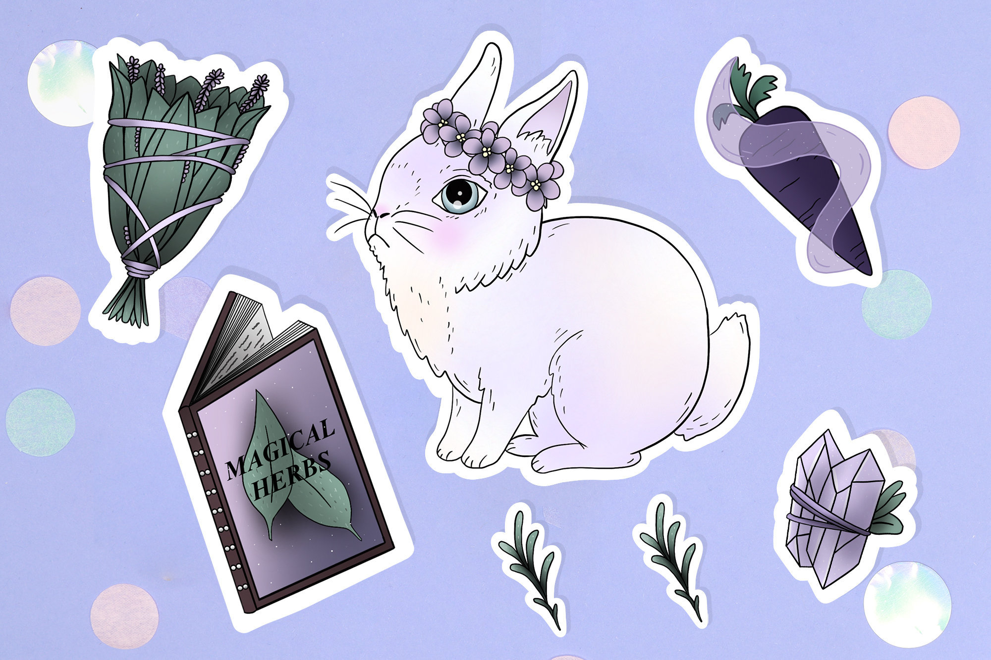 Witchy Bunny Sticker Pack Pastel Witch Sticker Wicca - Etsy