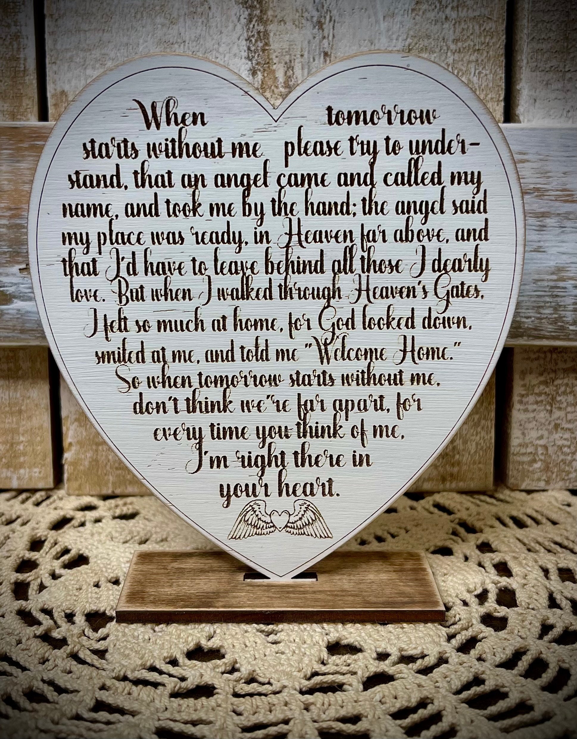 Heart Poem "when Tomorrow Starts Without Me", Memorial Gift, Prayers ...