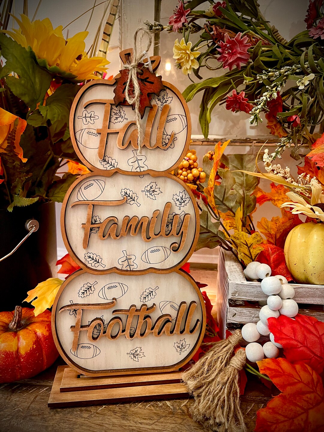 Fall, Family Football Stacked Pumpkin Shelf Sitter, Laser Cut, Home ...