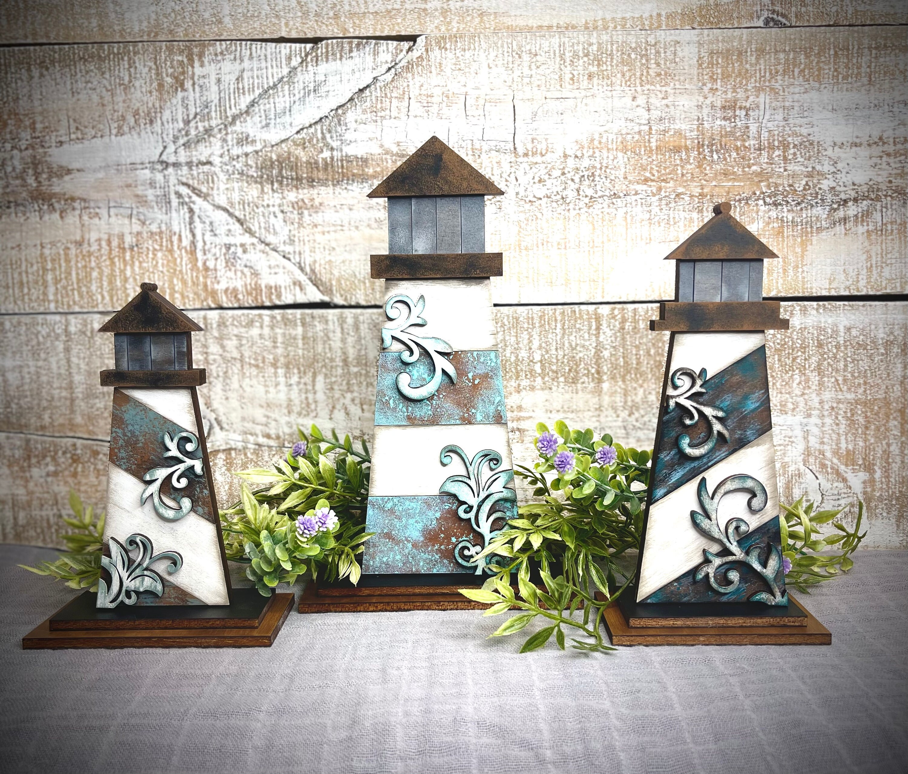 Lighthouse Trio, Ships, Lake, River, Ocean, Nautical, Rustic, Home ...