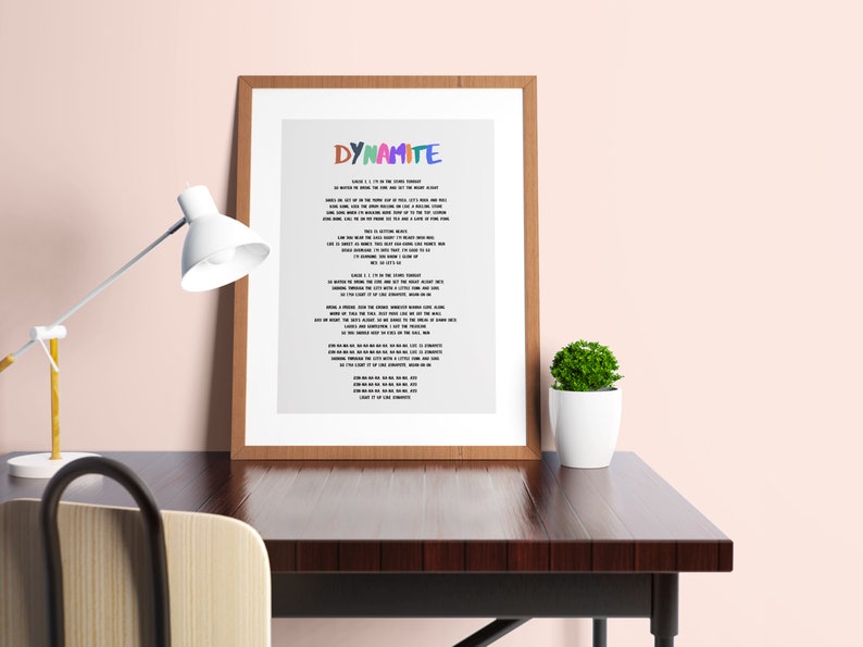 BTS Dynamite Lyrics, Wall Art Framed Bts, Instant Download, Printable ...