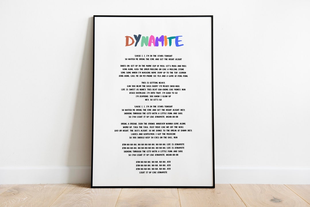 BTS Dynamite Lyrics, Wall Art Framed Bts, Instant Download, Printable ...