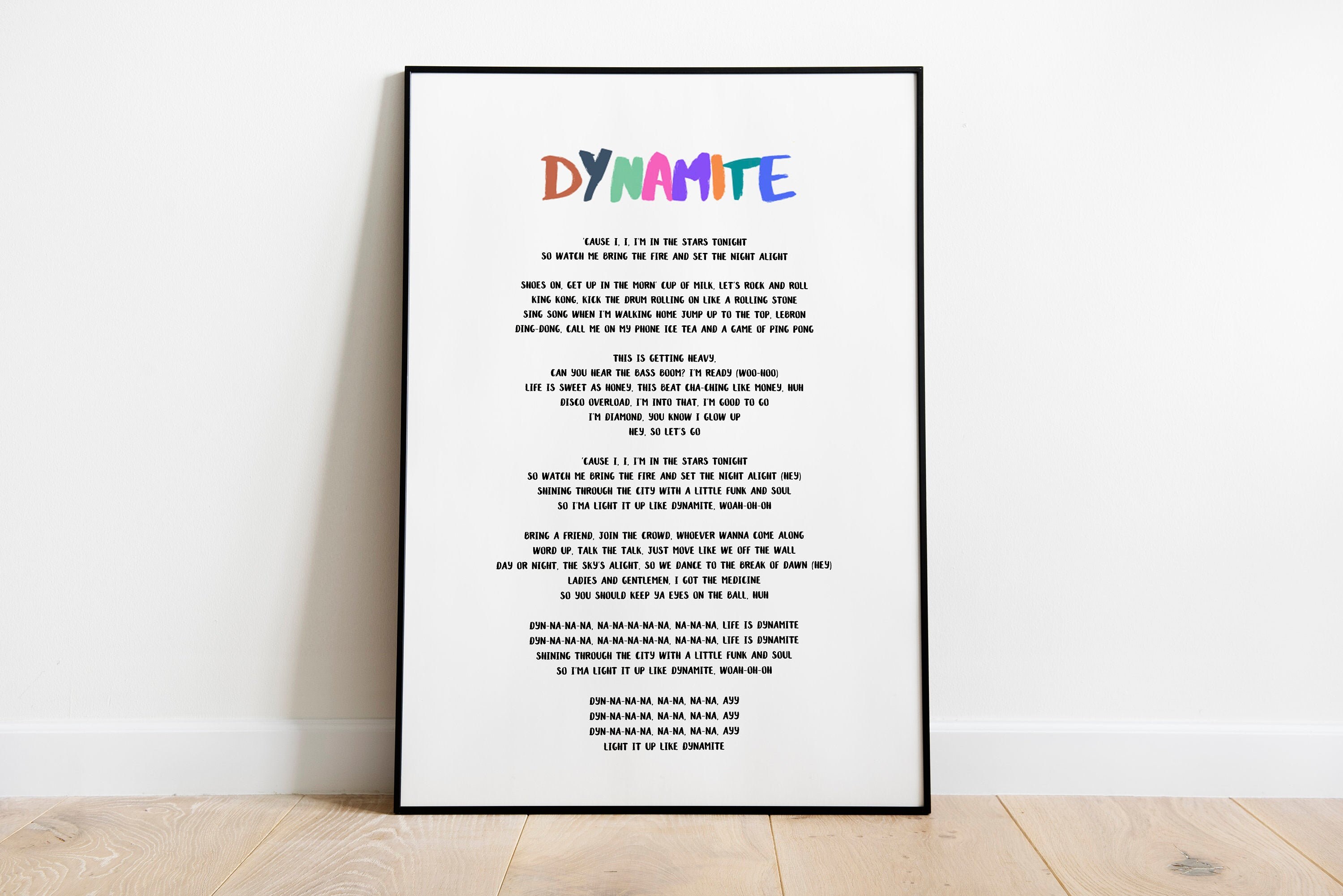 BTS Dynamite Lyrics, Wall Art Framed Bts, Instant Download, Printable ...