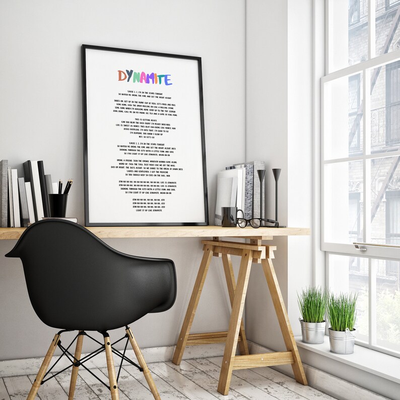 BTS Dynamite Lyrics, Wall Art Framed Bts, Instant Download, Printable ...