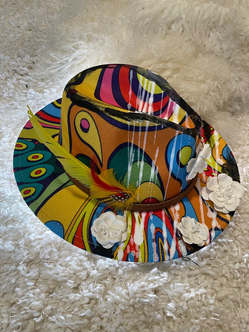 Psychedelic, Hand-painted, Fedora, Colorful Hat - Etsy