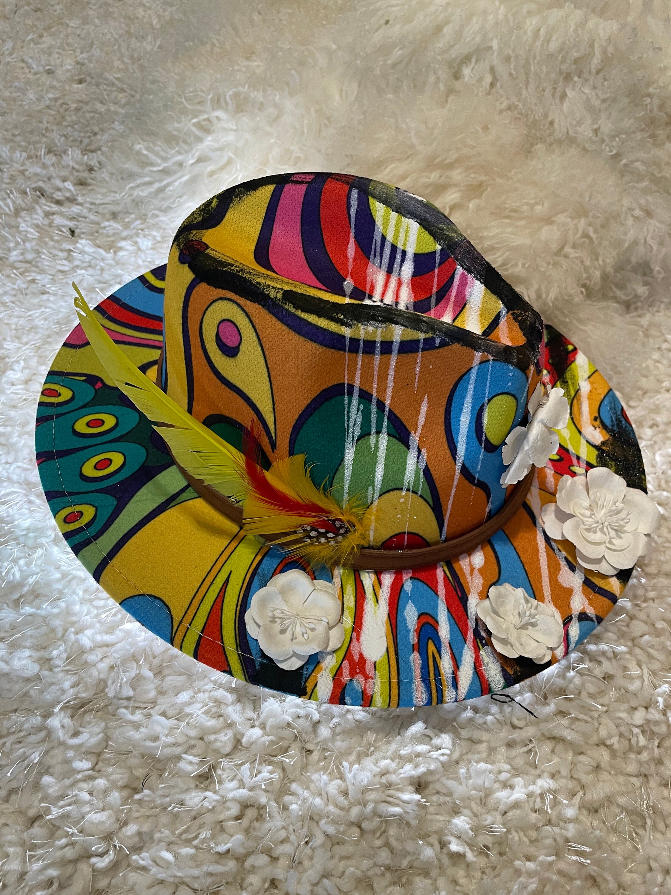 Psychedelic, Hand-painted, Fedora, Colorful Hat - Etsy