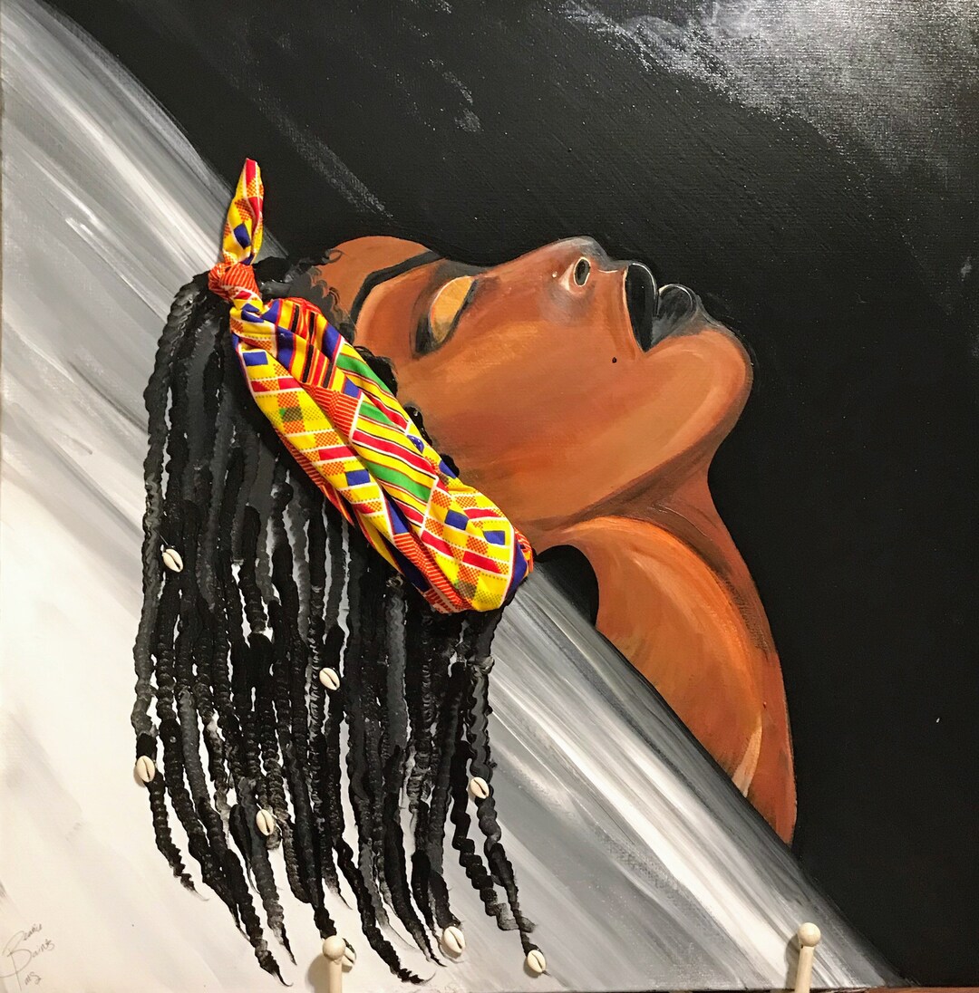 Cowrie Shells Painting Kente Cloth Painting Woman of Color - Etsy