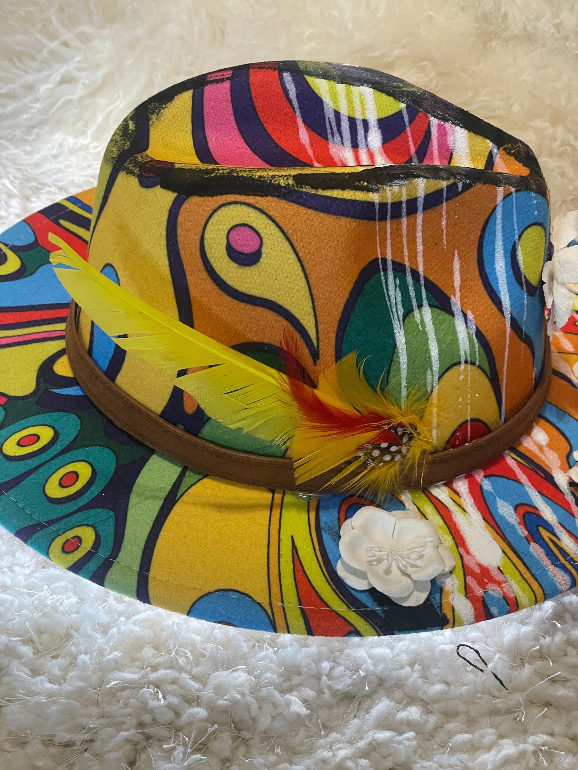 Psychedelic, Hand-painted, Fedora, Colorful Hat - Etsy