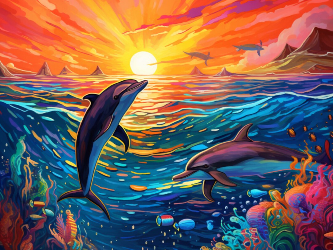 Dolphin Ocean Scene Digital Art: Sapphire Seas (5 PNG) - Etsy