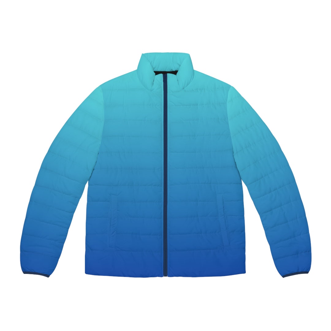 Gradient Blue Puffer Jacket, Teal Puffer Jacket, Fluffy Jacket, Winter ...
