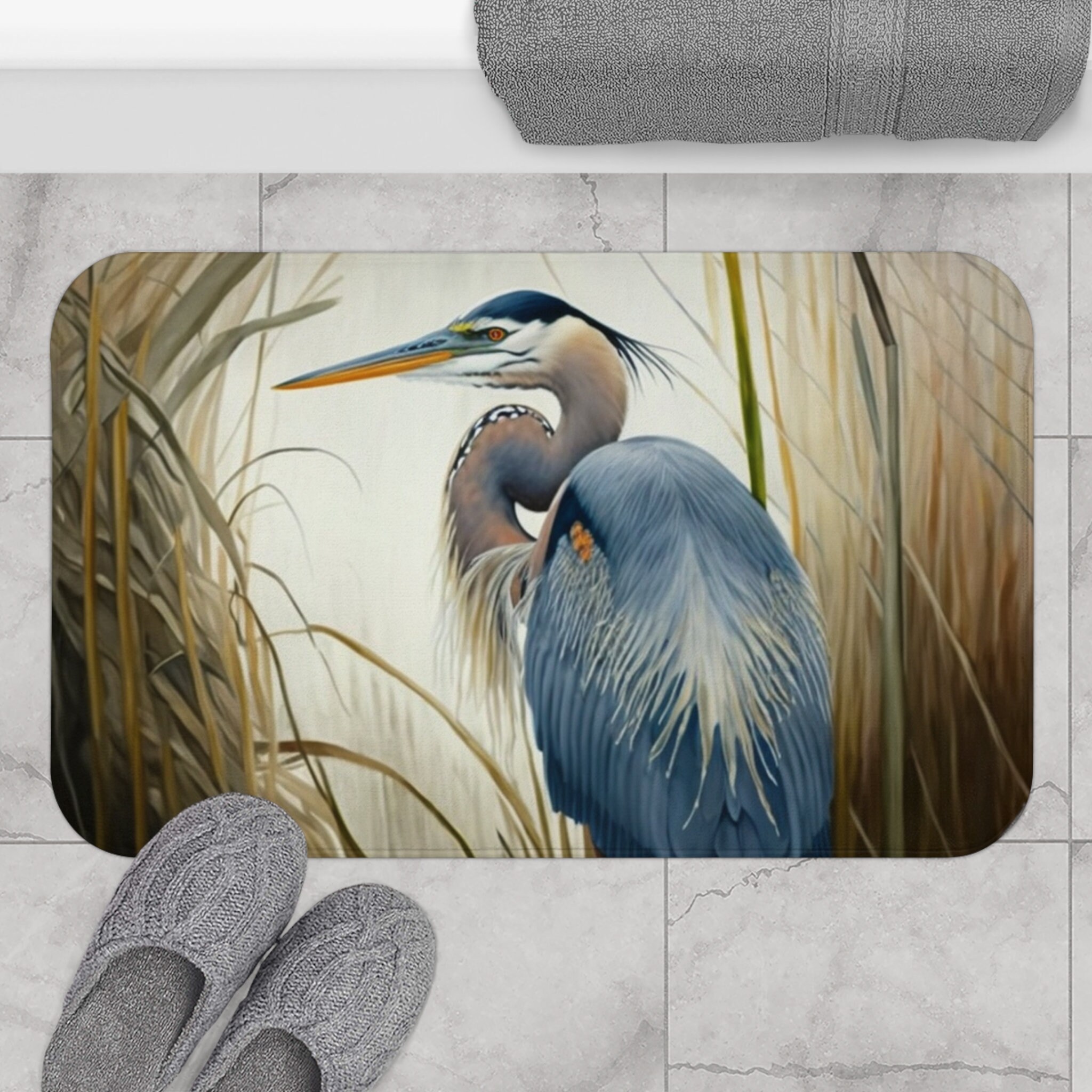 Great Blue Heron Bath Mat | Bathroom Mat | Bathroom Rug | Shore Bird ...