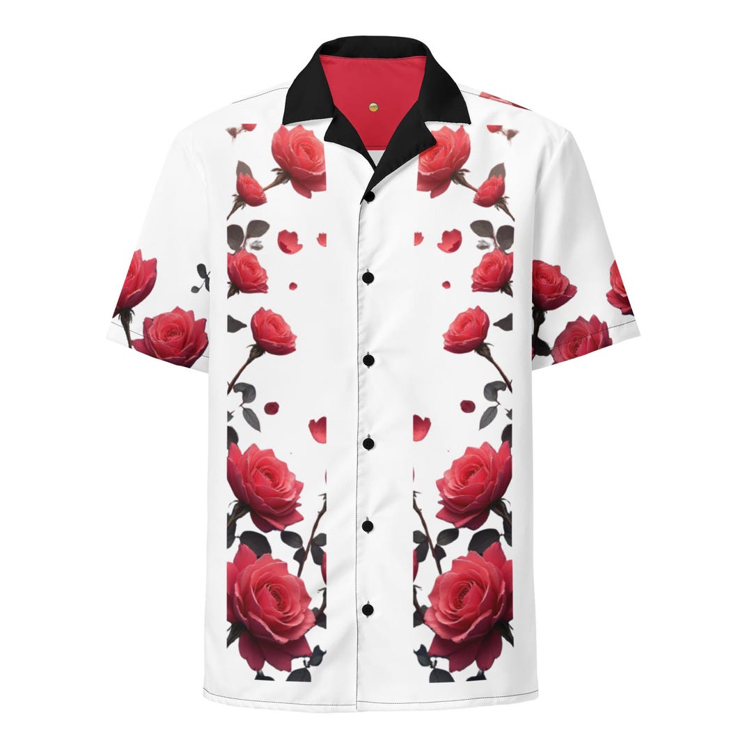 Red Rose Button-up Shirt | Black Collar, Valentine's Day Outfit - Etsy