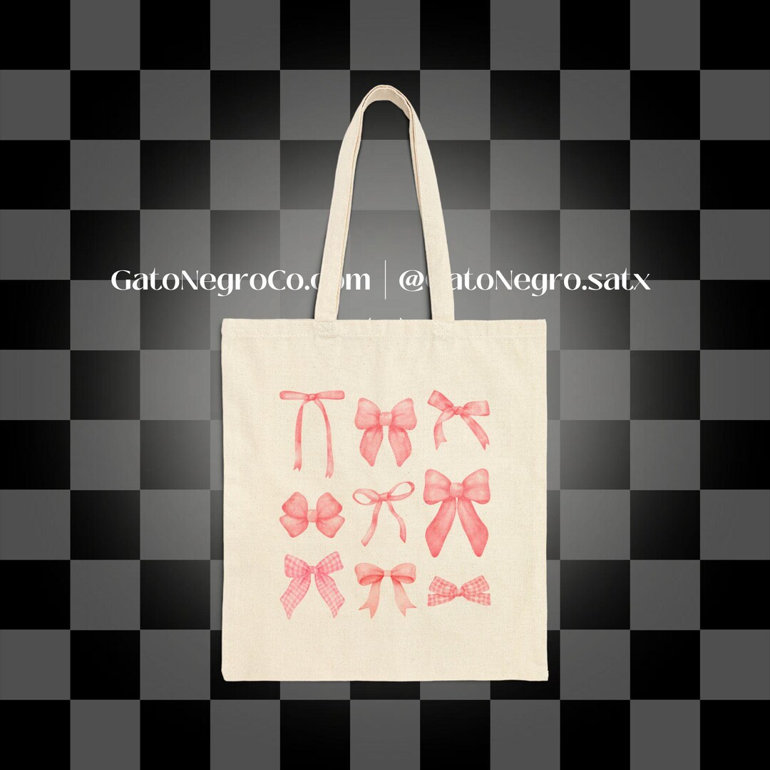 Pink Bows Coquette Tote Bag, Stylish Canvas Carryall, Feminine Reusable Shopper, Pretty Bow ...