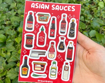 Asian Sauces Cute Art Print Asian Pantry Staples AAPI Cooking Asian ...