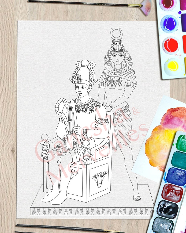 Coloring Page to Download Goddess Isis & God Osiris Ancient Egypt, for ...