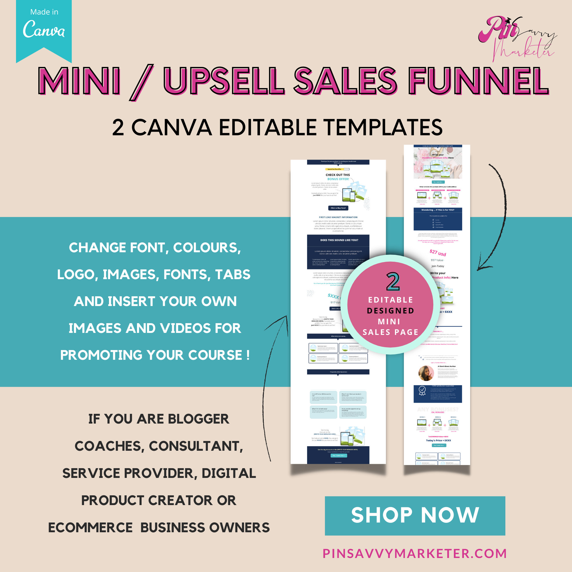 Sales Page Template Canva sales Funnel in Canva 2 Step - Etsy India