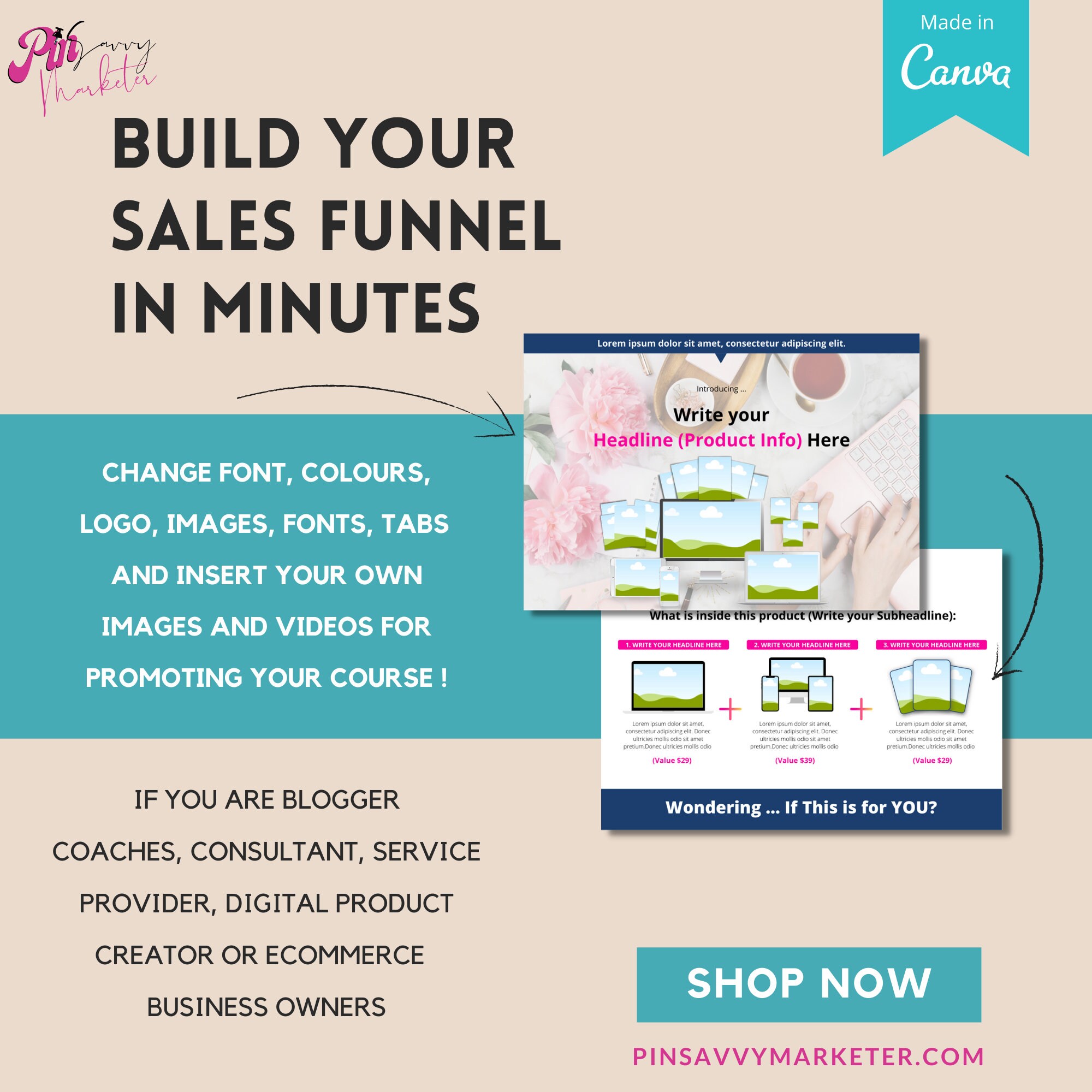Sales Page Template Canva sales Funnel in Canva 2 Step - Etsy India