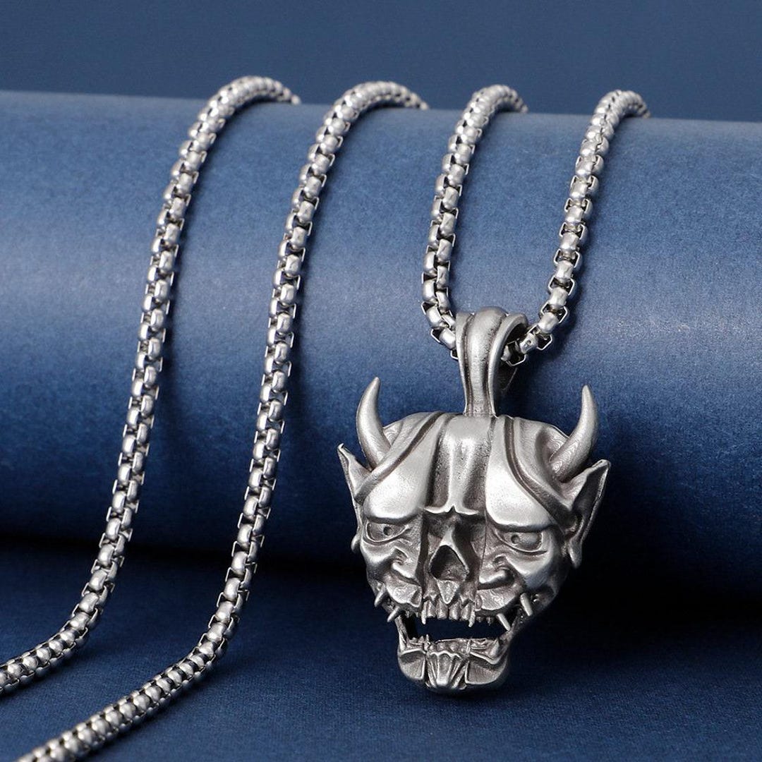 Oni Mask Charm Necklace, Handmade Japanese Hannya Mask Necklace, Demon ...