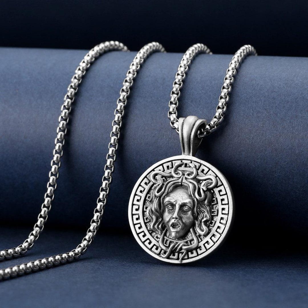 Men Gorgon Medusa Pendant, Handmade Retro Charm Necklace, Greek ...