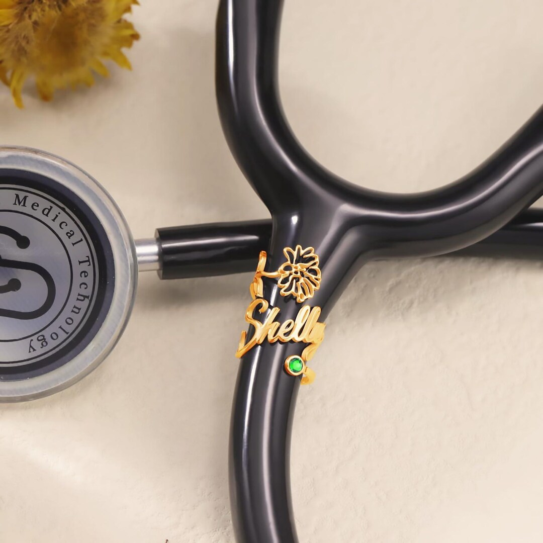 Custom Stethoscope Birthflower and Stone Name Tag, Stethoscope Charms ...