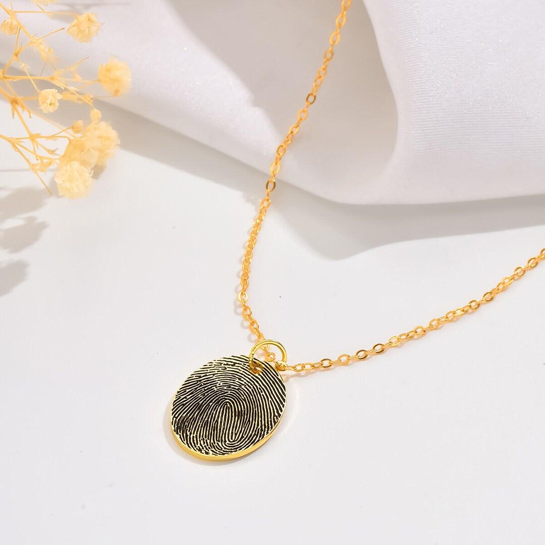 Oval Disc Necklace, Custom Fingerprint Necklace, Memorial Gift, Custom ...