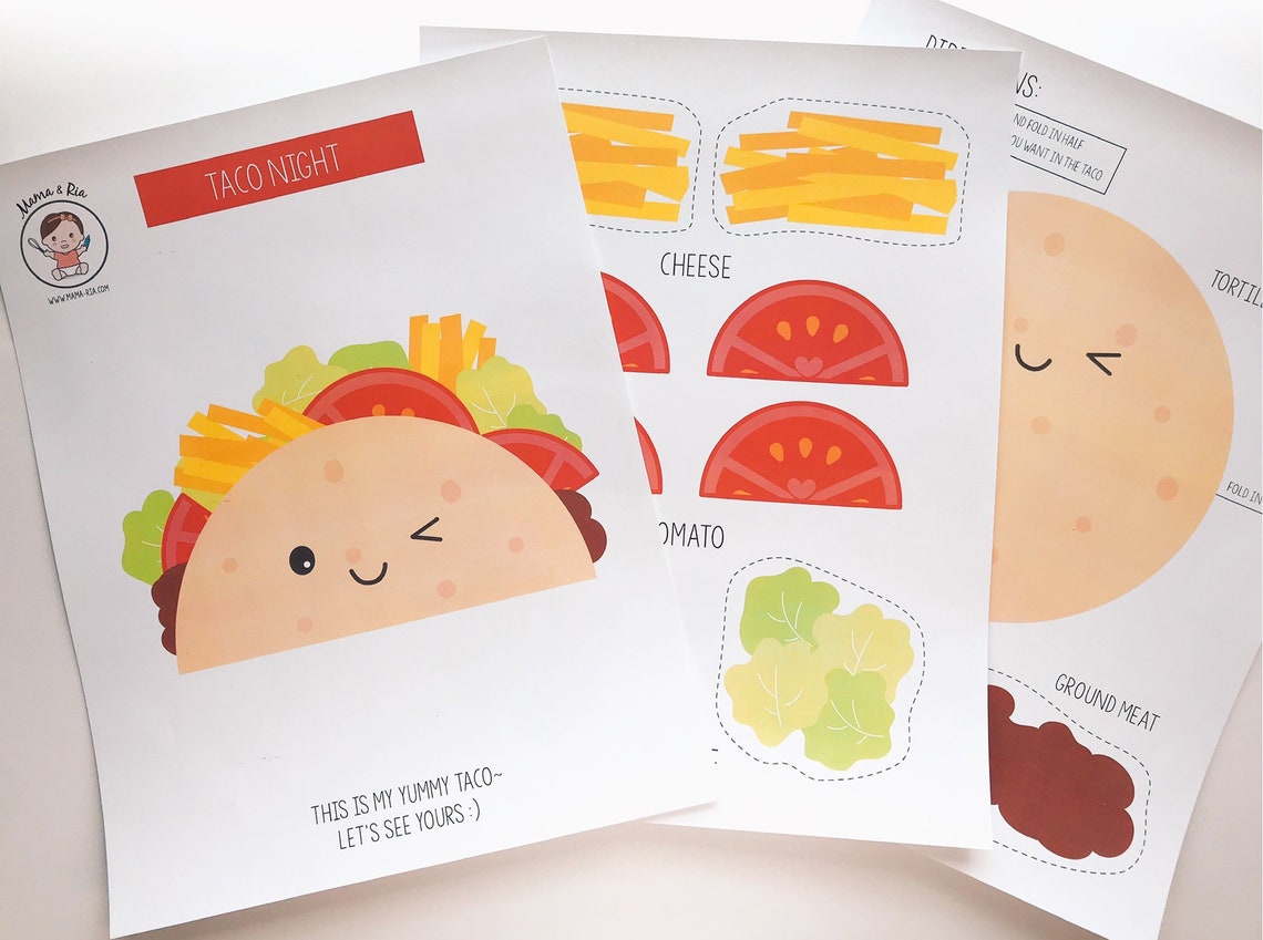 Taco Paper Craft Kit- Free Coloring Page Included. - Etsy