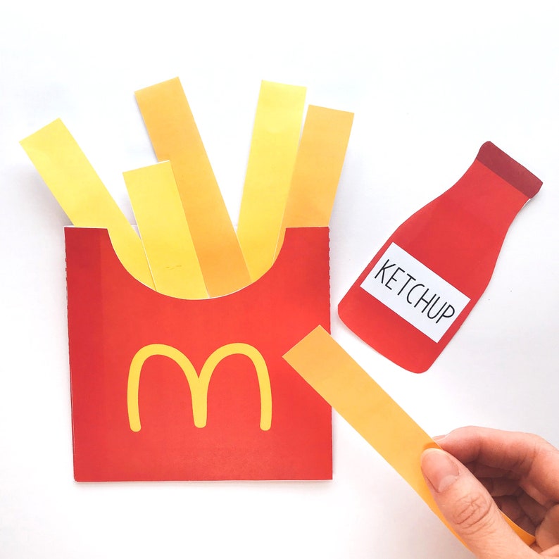 Burger and French Fries Paper Craft Kit- Free Coloring Page Included - Etsy
